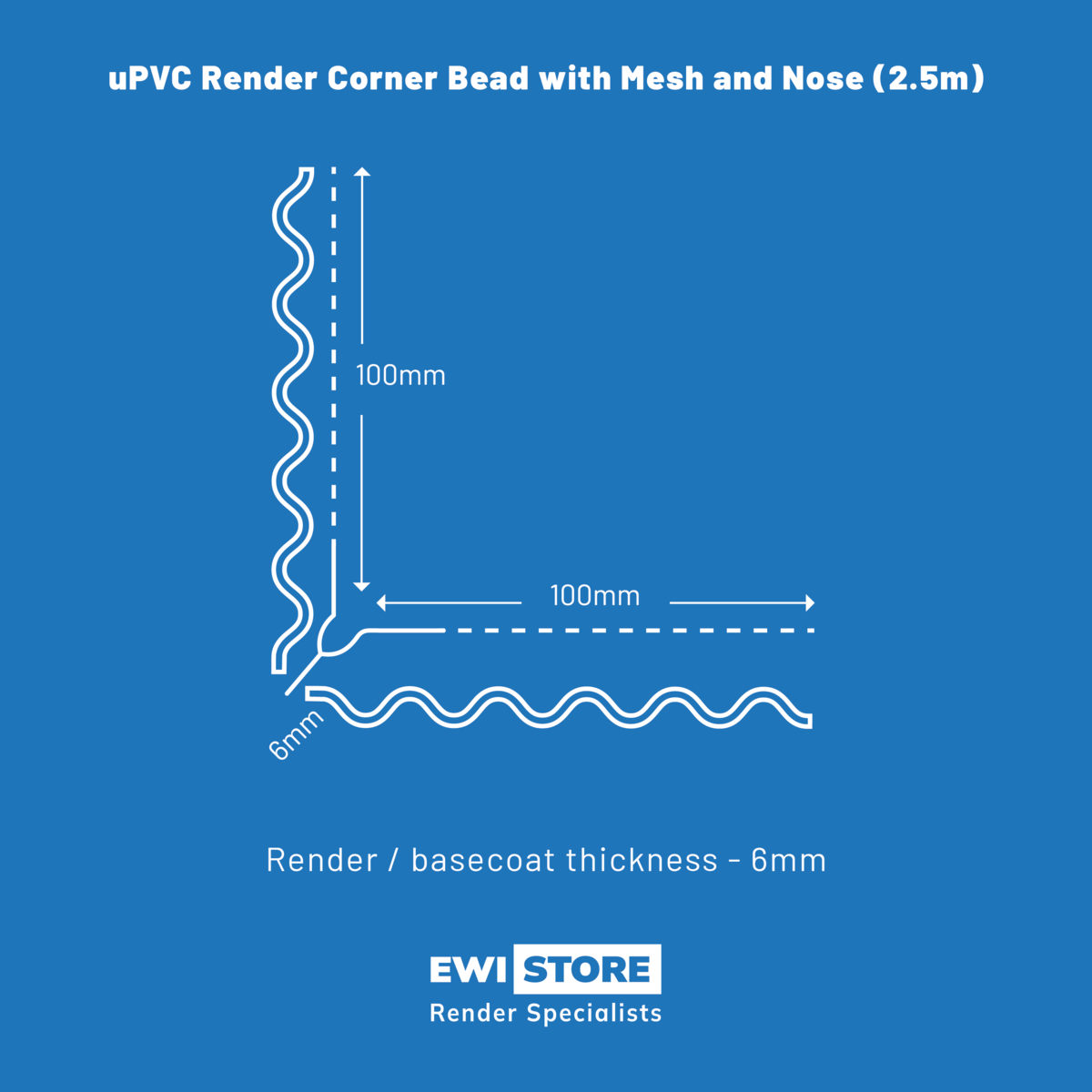 uPVC Render Corner Bead with Mesh and Nose (2.5m) | EWI Store