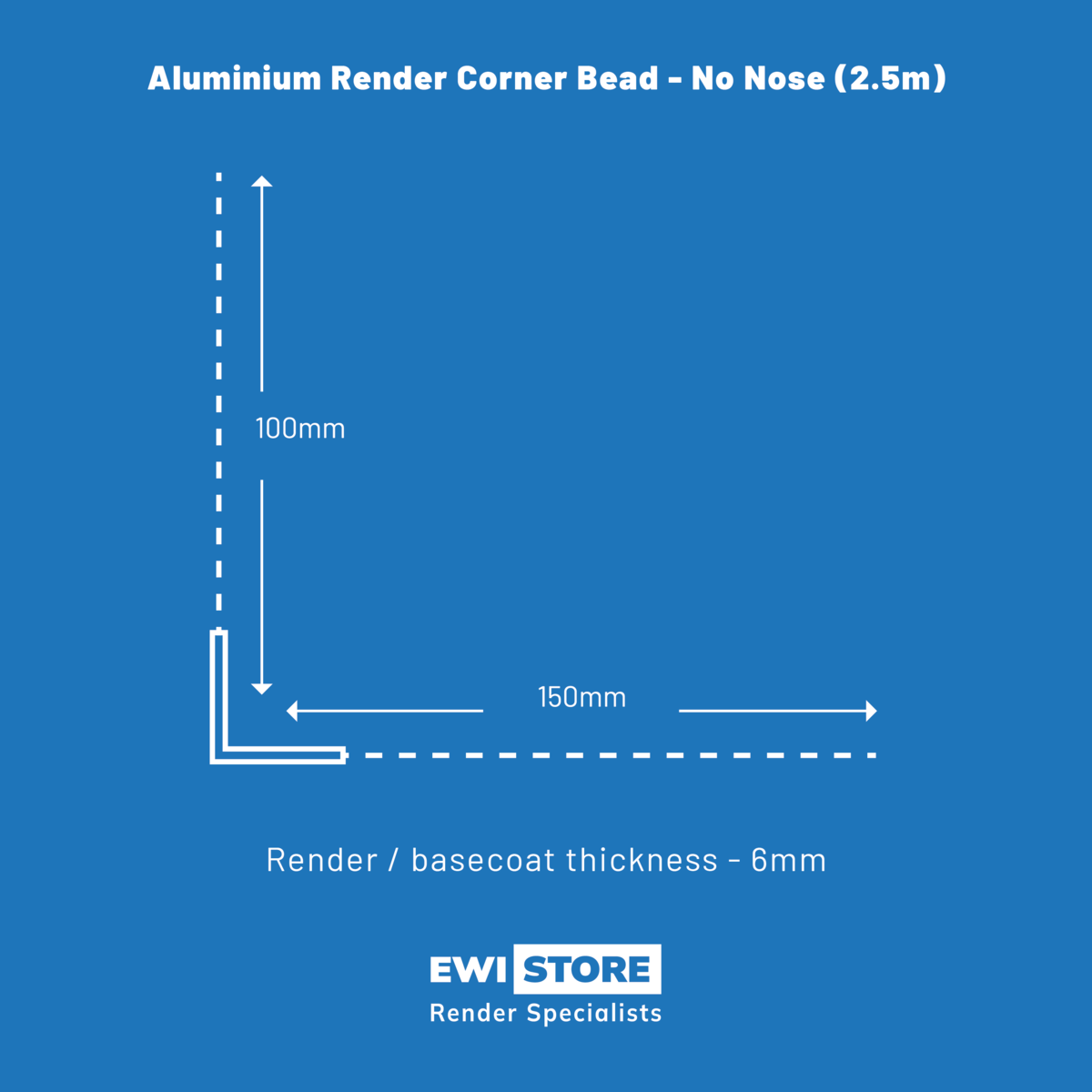 Aluminium Render Corner Bead - No Nose (2.5m) | EWI Store